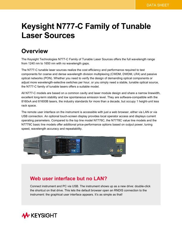 Keysight N777-C Family of Tunable Laser Sources PDF Asset Page | Keysight